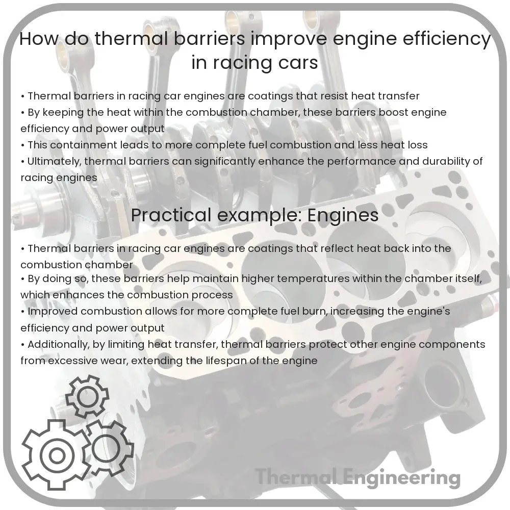 How do thermal barriers improve engine efficiency in racing cars