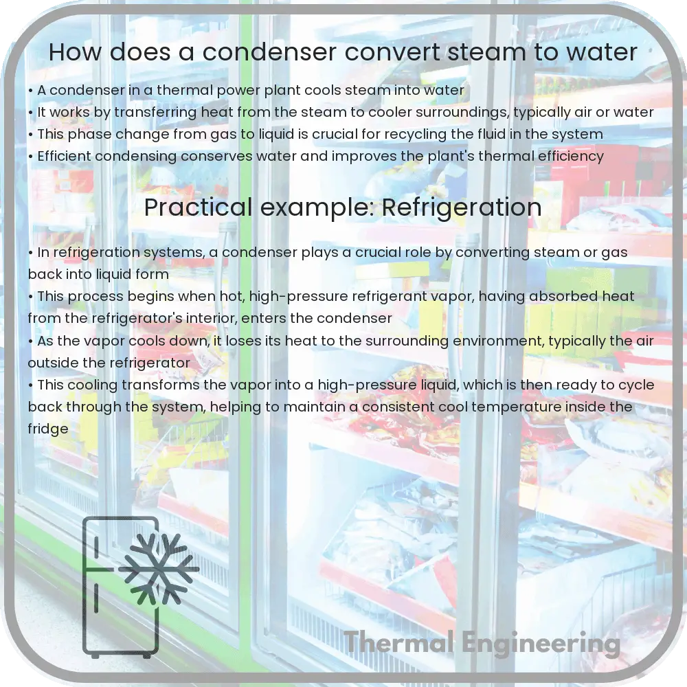 How does a condenser convert steam to water