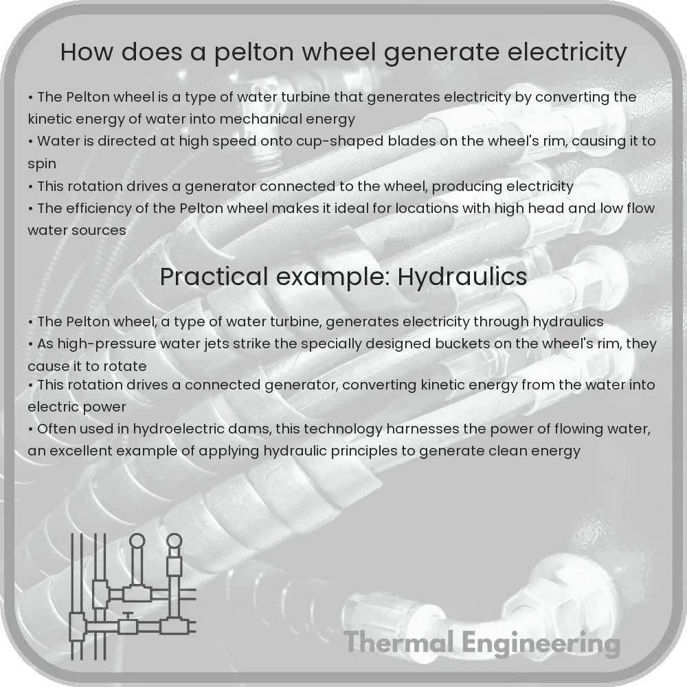 How does a Pelton wheel generate electricity