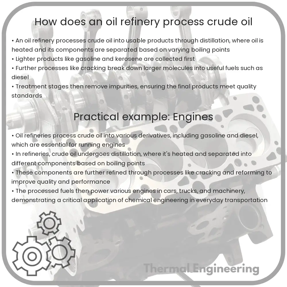 How does an oil refinery process crude oil