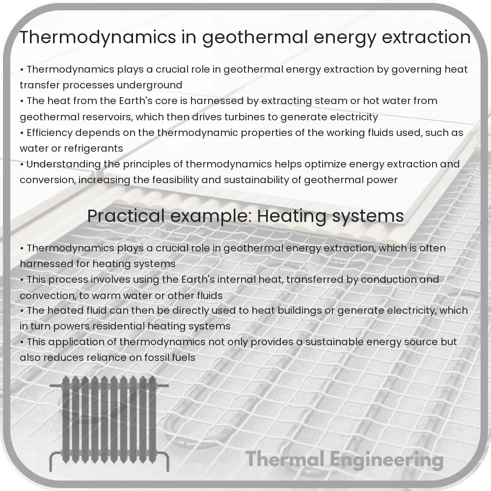Thermodynamics in geothermal energy extraction