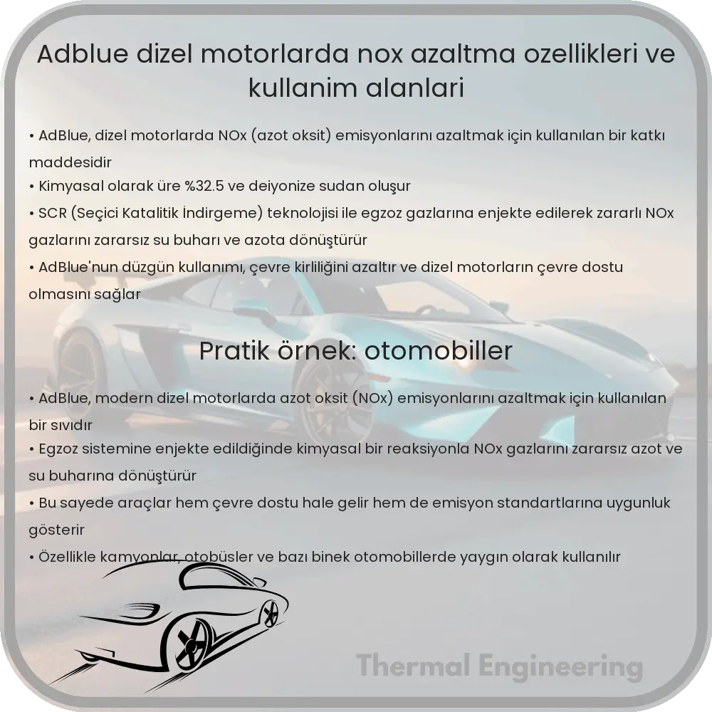 AdBlue | Dizel Motorlarda NOx Azaltma Özellikleri ve Kullanım Alanları