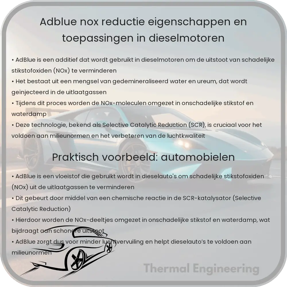 AdBlue | NOx-reductie: Eigenschappen en Toepassingen in Dieselmotoren