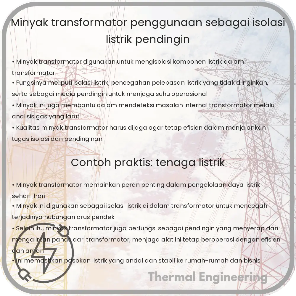 Minyak Transformator | Penggunaan Sebagai Isolasi Listrik & Pendingin